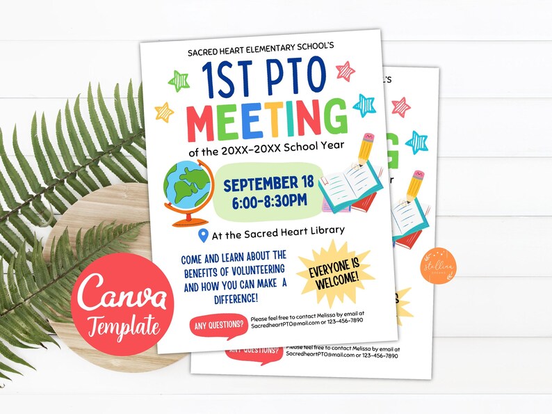 Editable PTA PTO Meeting Flyer: Colorful School Handout (CANVA Template ...