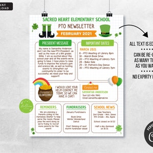 March PTO PTA Newsletter Flyer, St Patricks Day Printable Handout ...
