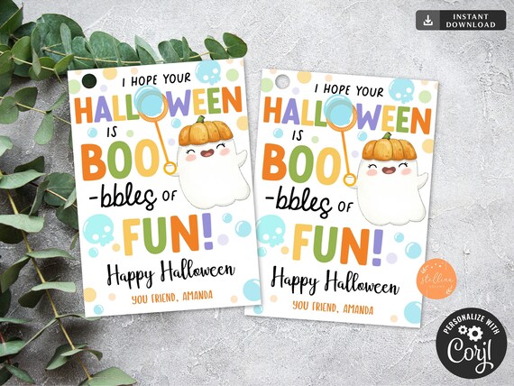 Editable Halloween Gift Tags Boo-bbles of Fun Kids Friend - Etsy