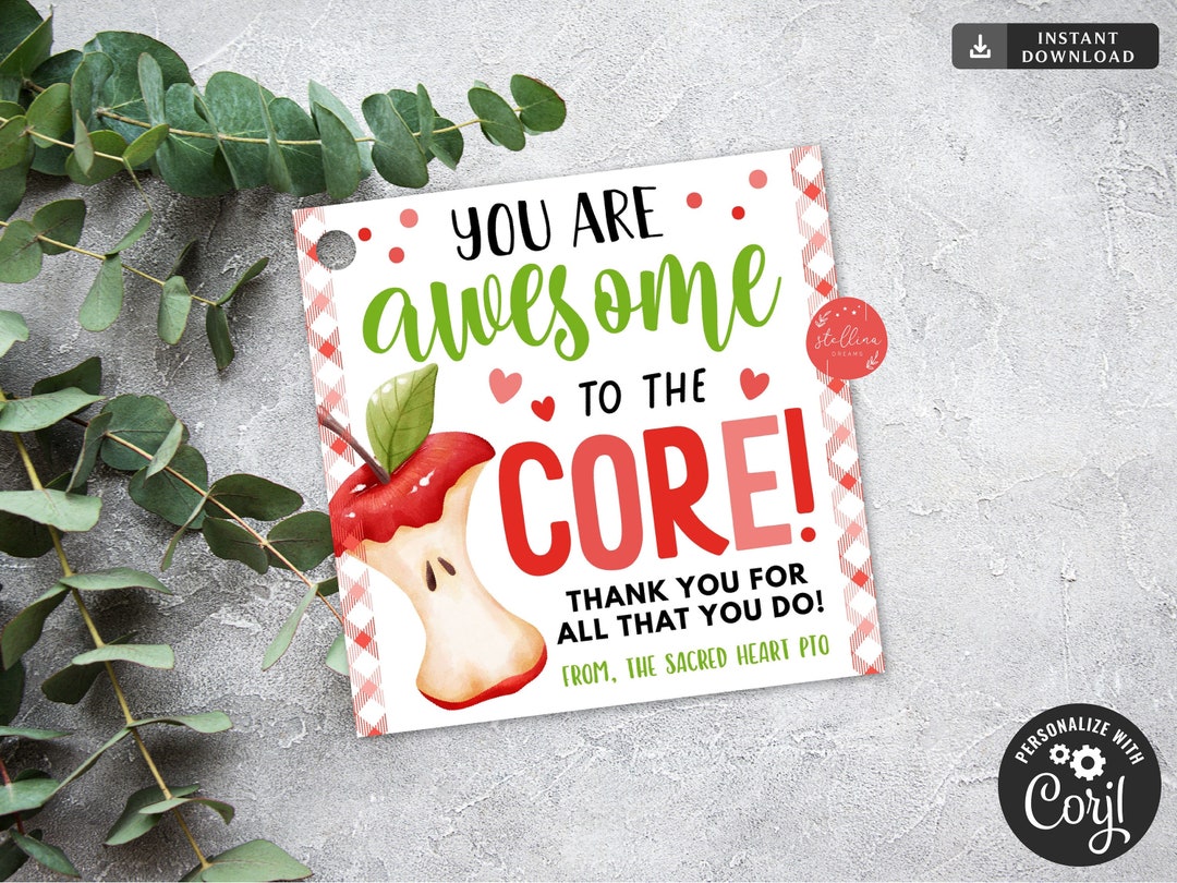 You Are Awesome to the Core Teacher Appreciation, Editable Teacher ...