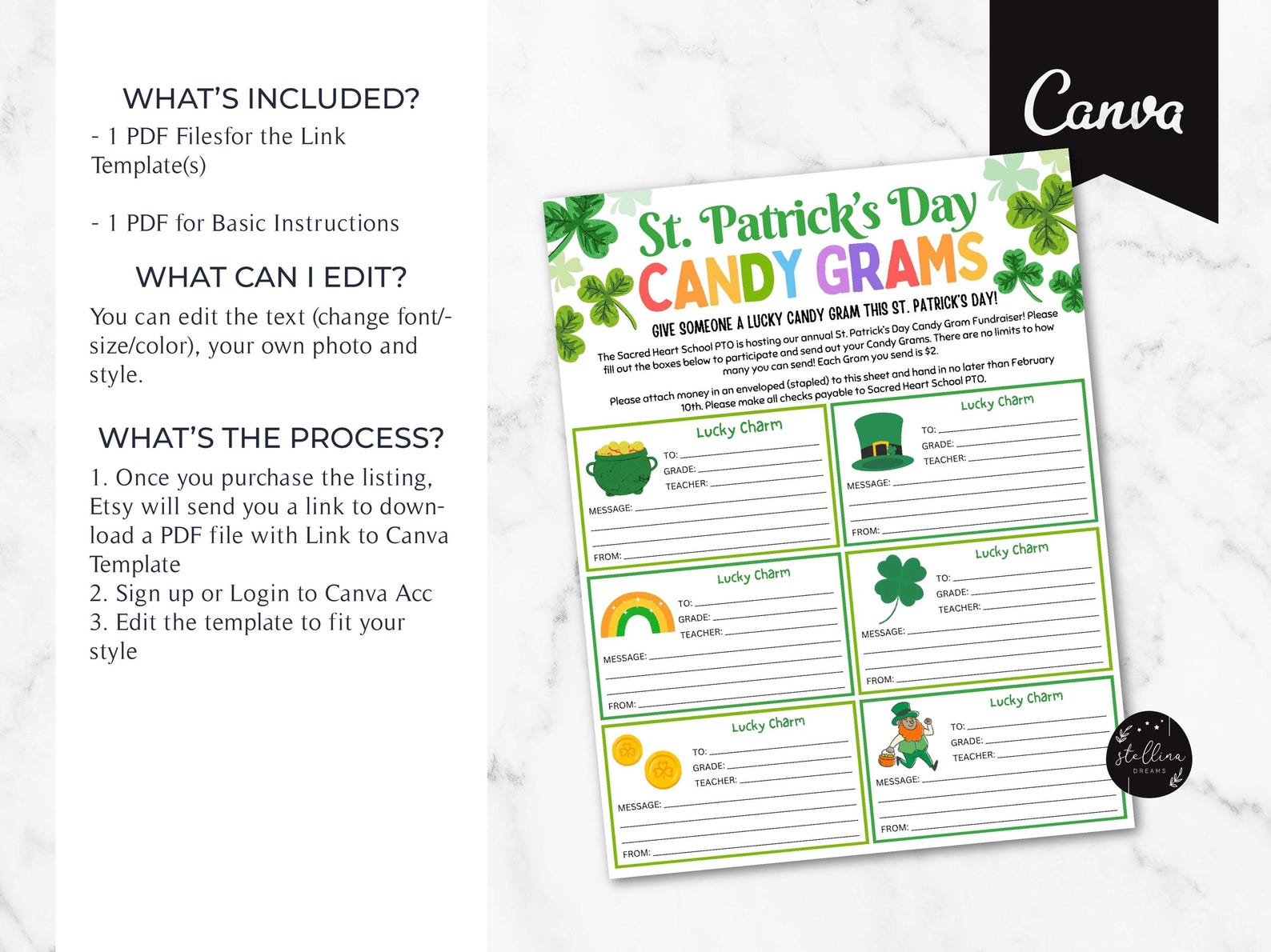 St. Patrick's Day Candy Gram Flyer: Editable School Fundraiser (CANVA ...
