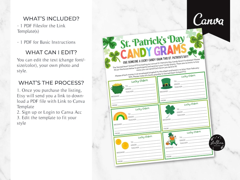 St. Patrick's Day Candy Gram Flyer: Editable School Fundraiser (CANVA ...