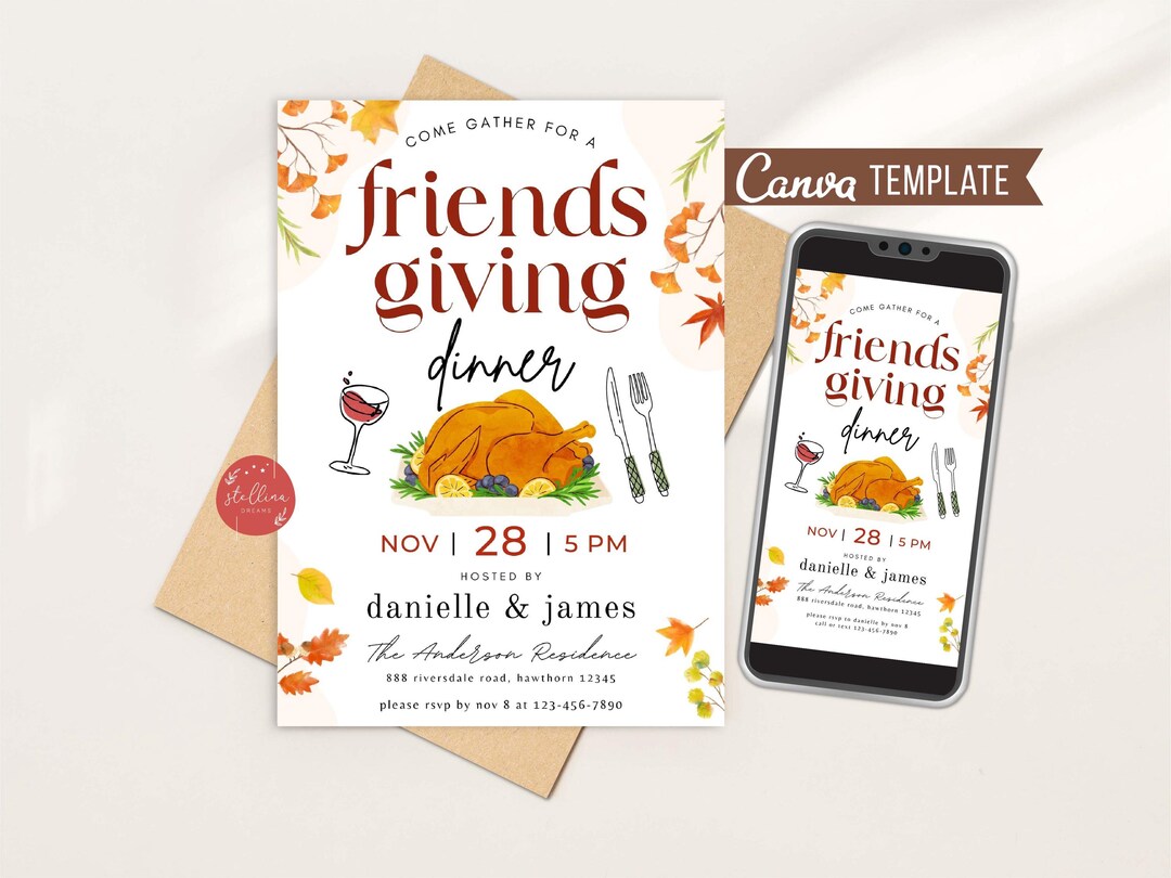 Editable Friendsgiving Party Invitation, Thanksgiving Party Invite ...