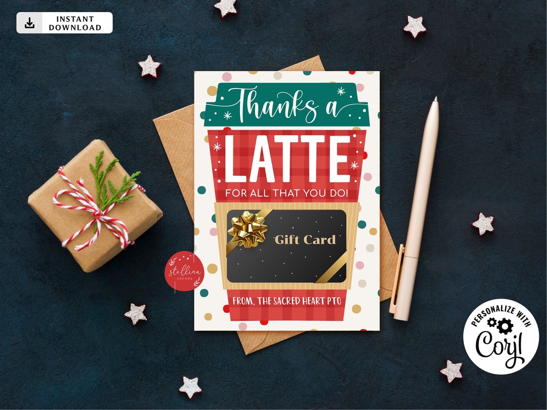 Thanks a Latte Holiday Gift Card Holder, Coffee Card Holder, Printable ...
