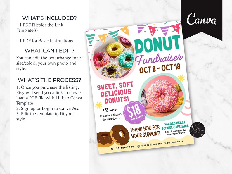 Editable Donut Fundraiser Flyer With Photo: Printable Canva Template ...