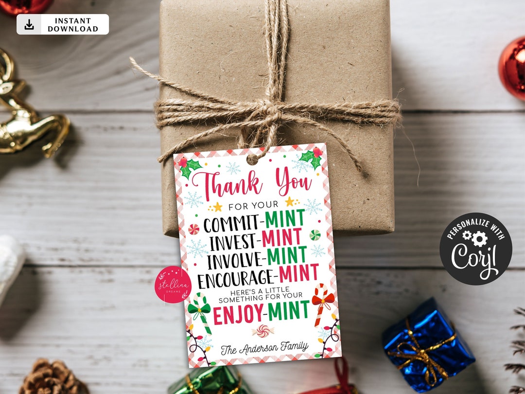 EDITABLE Christmas Mint Gift Tags, Thank You Tags, Volunteer Labels ...