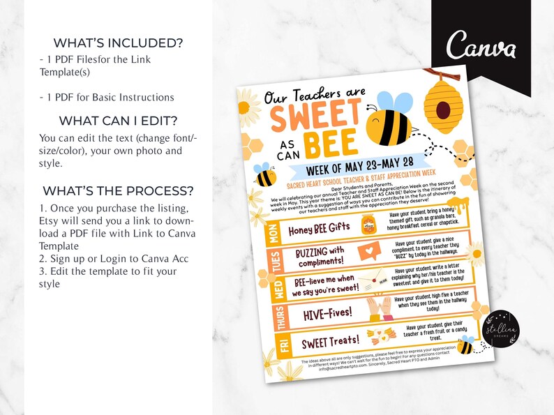 Bee Themed Teacher Appreciation Week Itinerary Take Home Sheet Sweet as ...