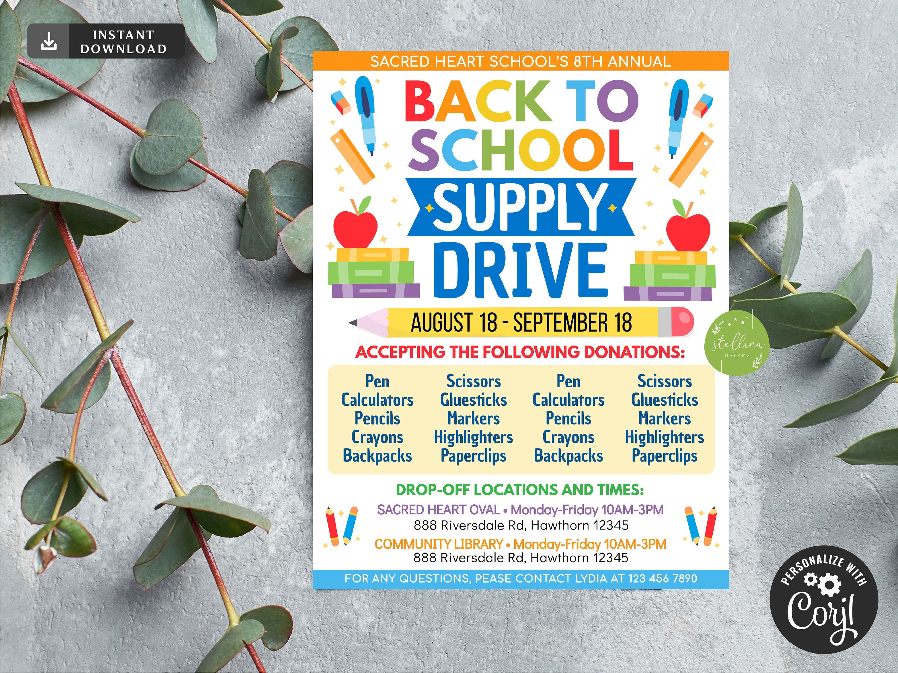 School Supply Drive Flyer Printable PTA PTO Flyer School - Etsy