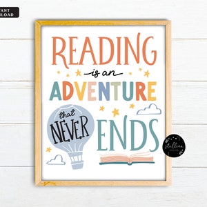 Reading is an Adventure, School Library Decor, Reading Printable Poster ...
