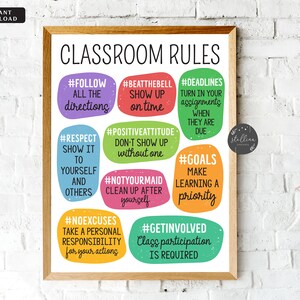 INSTANT DOWNLOAD Hashtag Classroom Rules Poster, Classroom Policies ...