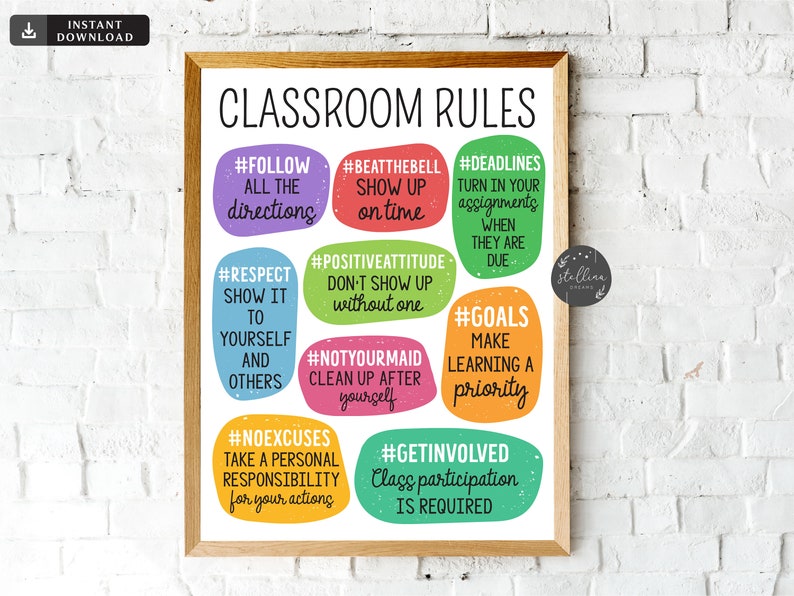 INSTANT DOWNLOAD Hashtag Classroom Rules Poster, Classroom Policies ...
