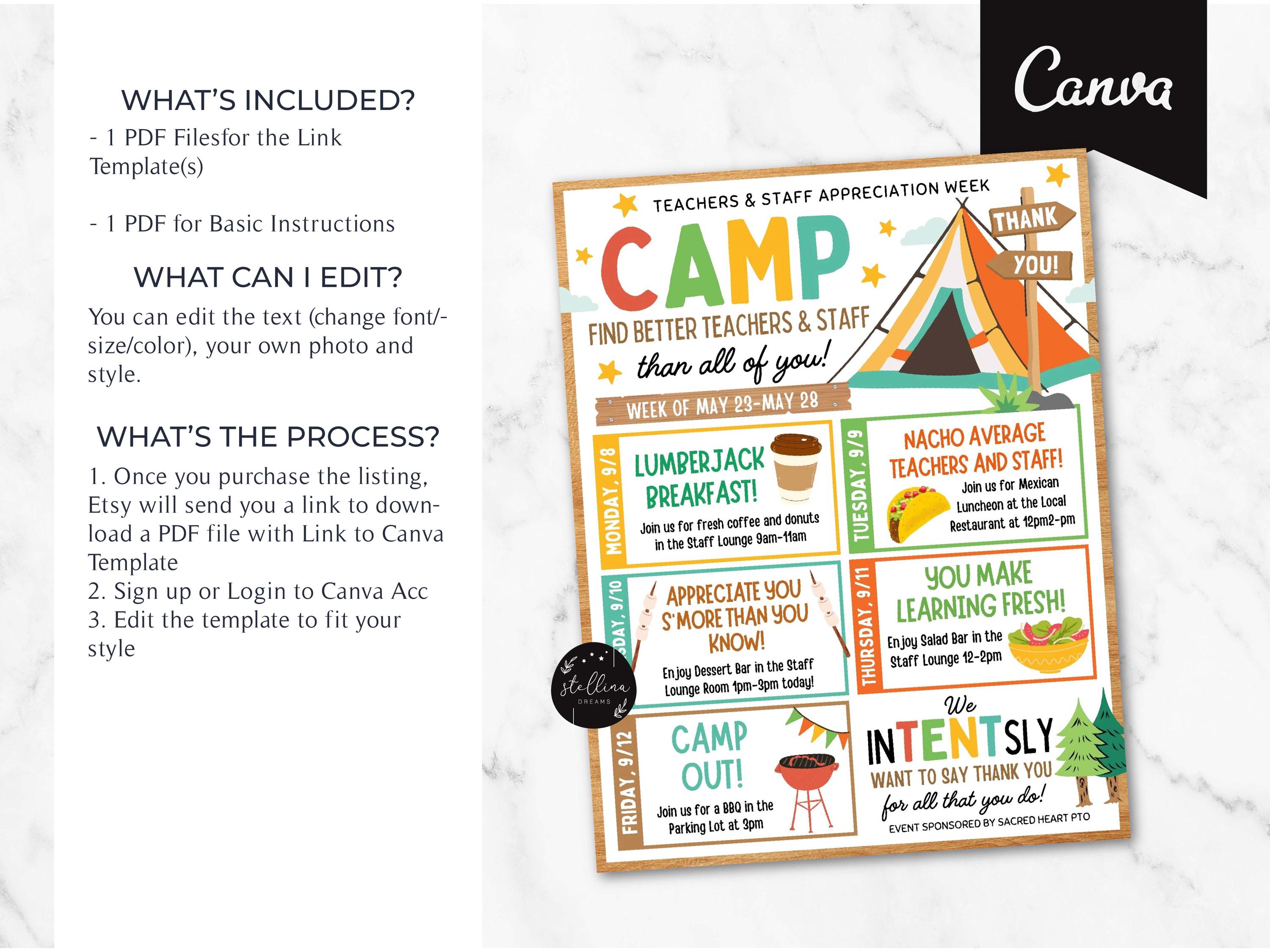 Editable Bundle Camp Theme Teacher Appreciation Itinerary Adventure ...