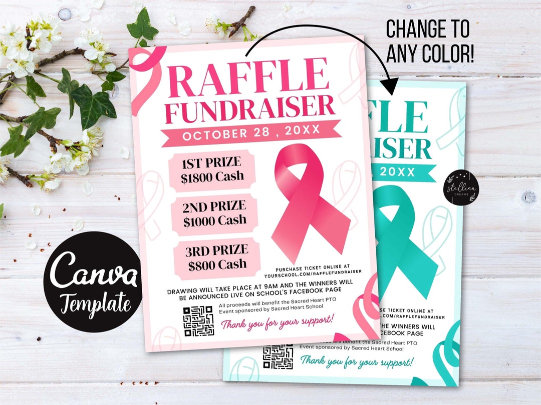 Editable Raffle Fundraiser Flyer: Cancer Charity Event Template (CANVA ...
