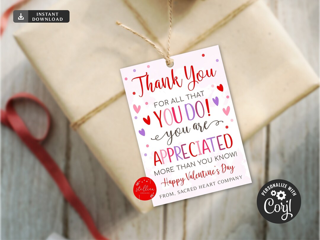 Editable Valentine's Day Thank You Gift Tags, Teacher Staff Employee ...