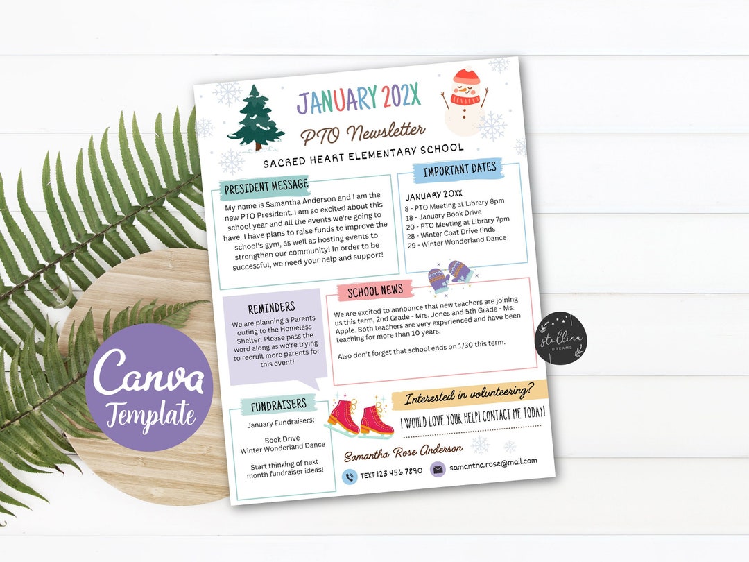 Editable January PTO PTA Newsletter Flyer, Winter Printable Handout ...