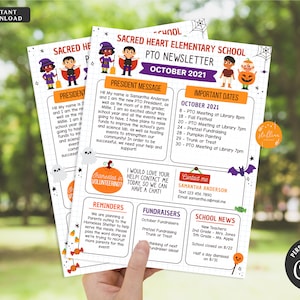October PTO PTA Newsletter Flyer, Halloween Printable Handout, School ...