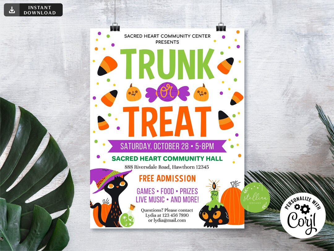 EDITABLE Trunk or Treat Flyer, Printable Halloween Invitation ...
