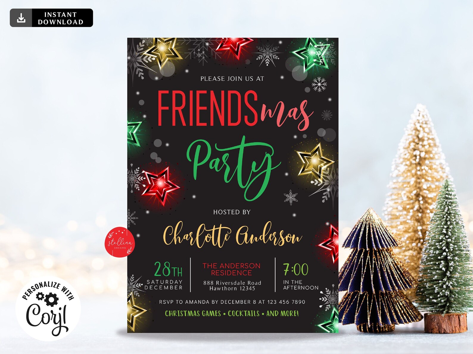 Editable Friendsmas Party Invitation Printable Holiday Party - Etsy