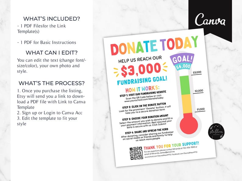 Editable Goal Thermometer Flyer: PTA/PTO Fundraising, Visual Tracker ...
