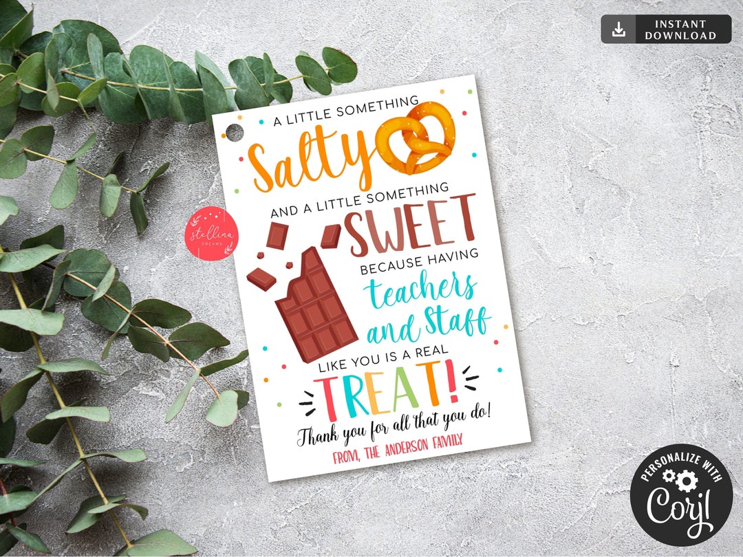Chocolate Pretzel Gift Tag, Teacher Staff Employee School Appreciation ...