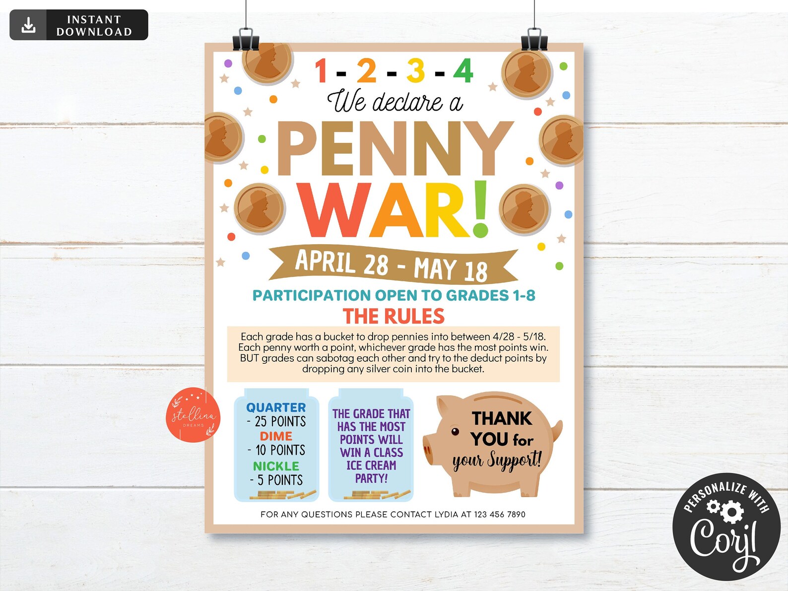 Penny War Fundraiser Flyer, Printable Handout, School Fundraiser Event ...