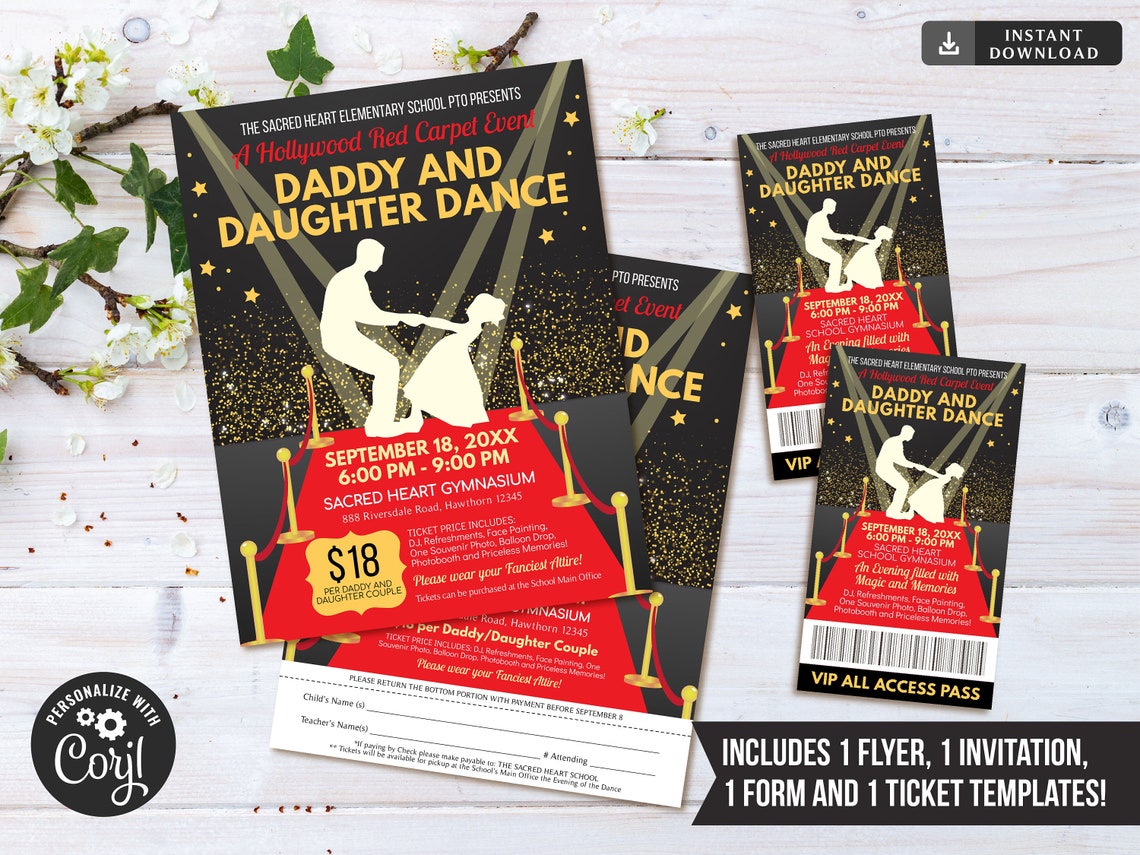 Daddy Daughter Dance Set School Dance Flyer Invitation - Etsy