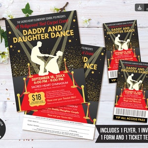 Daddy Daughter Dance Set School Dance Flyer Invitation Hollywood Red ...