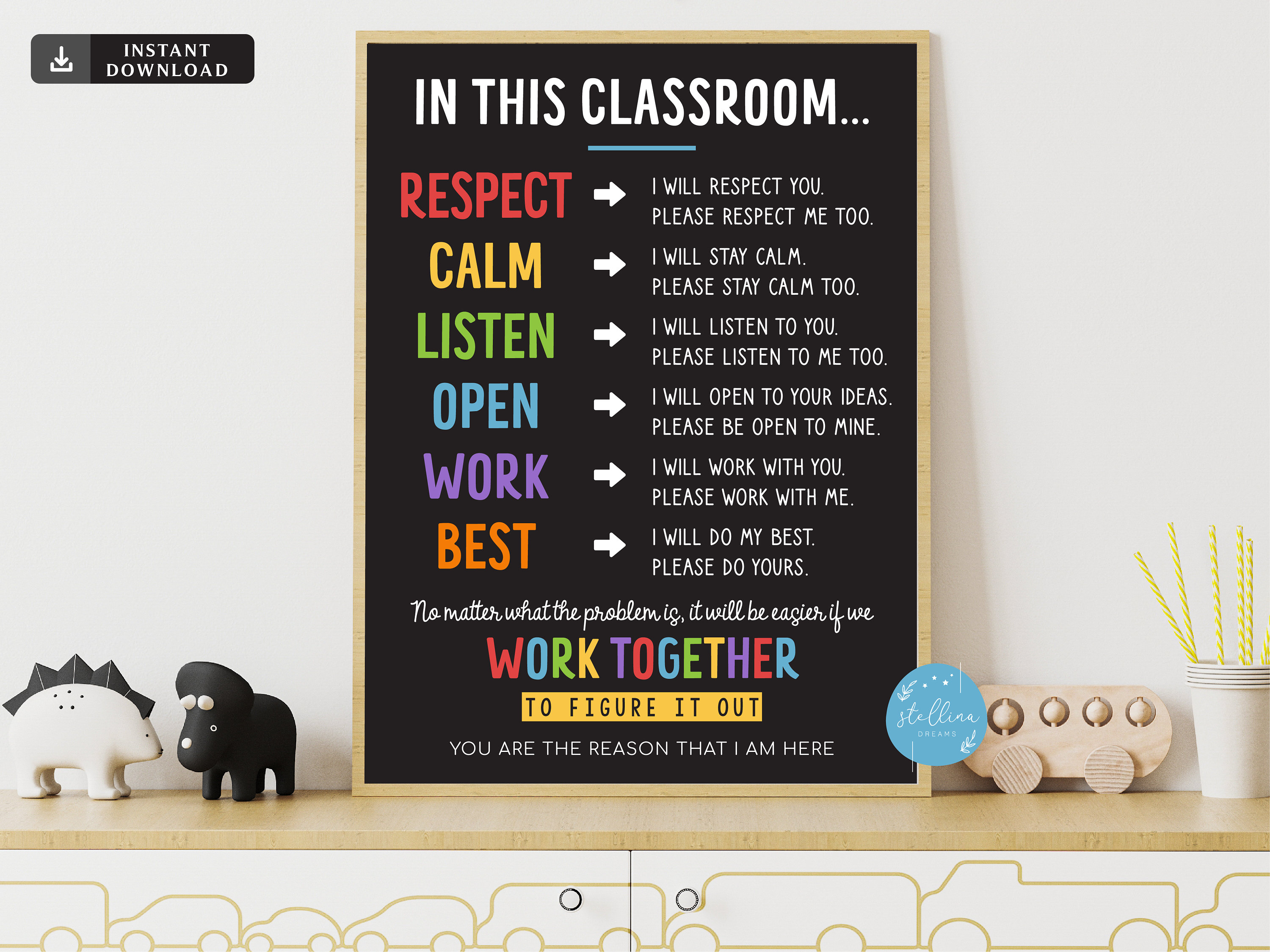 Classroom Rules Poster: Respect, Calm, Listen - Teen Class Decor ...