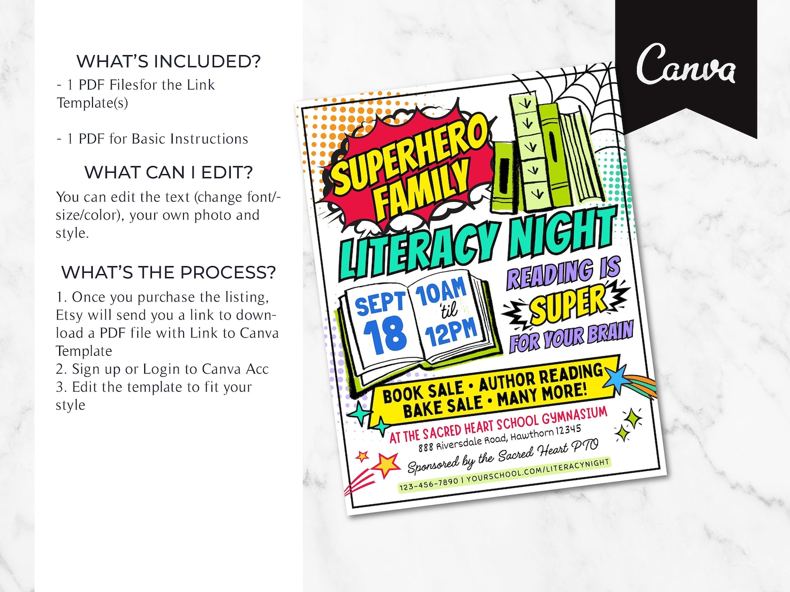 Superhero Literacy Night Flyer: Editable School Event CANVA Template ...