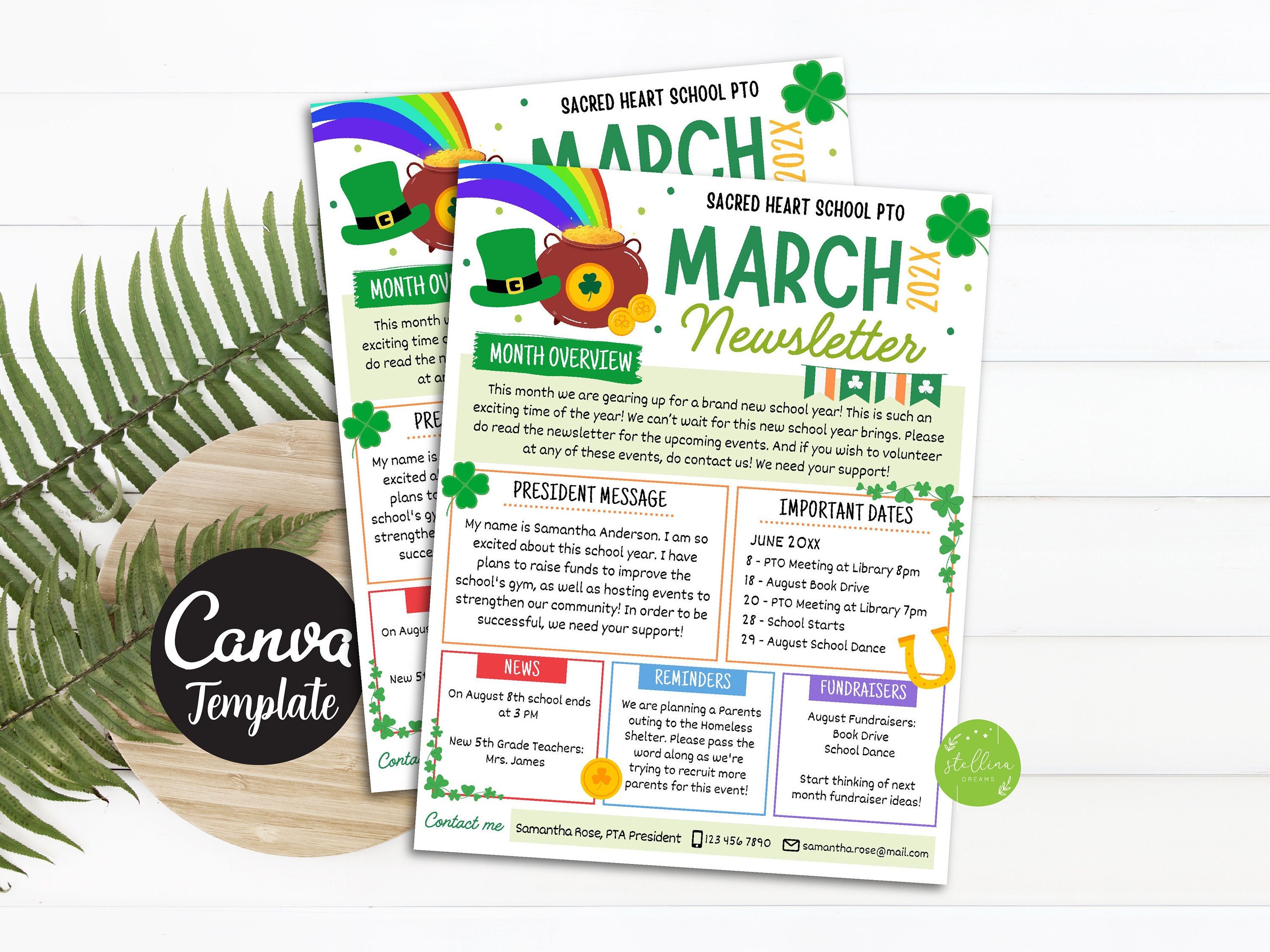Editable March PTO PTA Newsletter Flyer, St. Patricks Day Printable ...