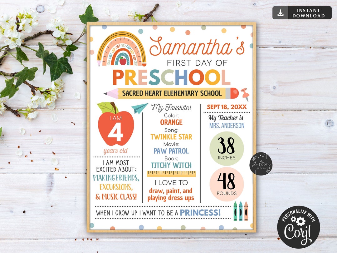 Rainbow Boho First Day of School Photo Prop, EDITABLE Back to School ...