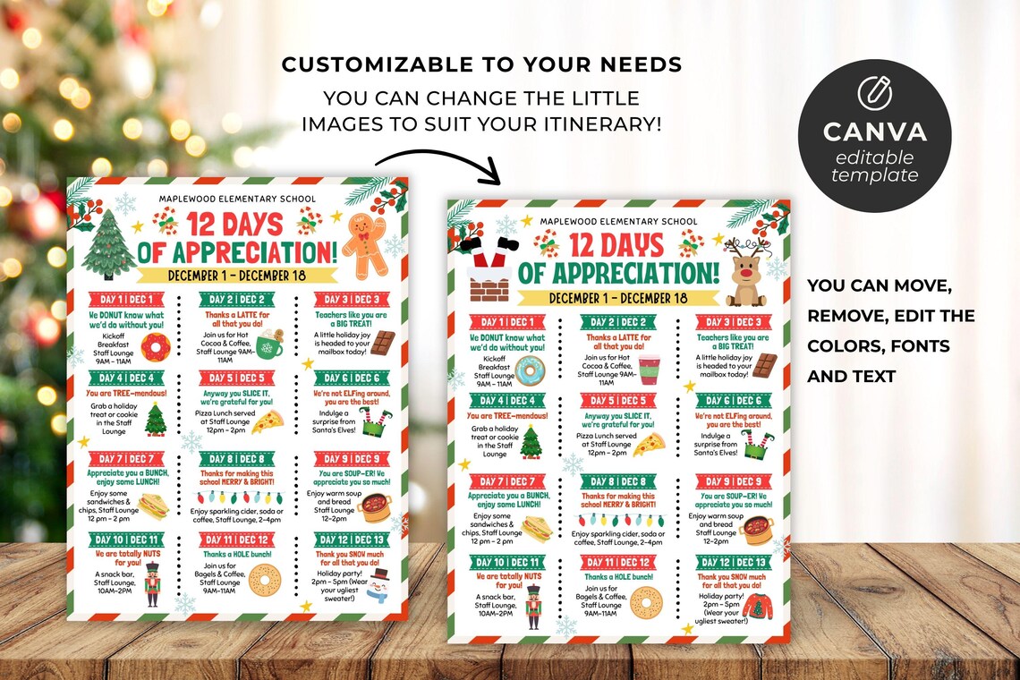 12 Days of Christmas Teacher Staff Appreciation Flyer, Editable Canva ...