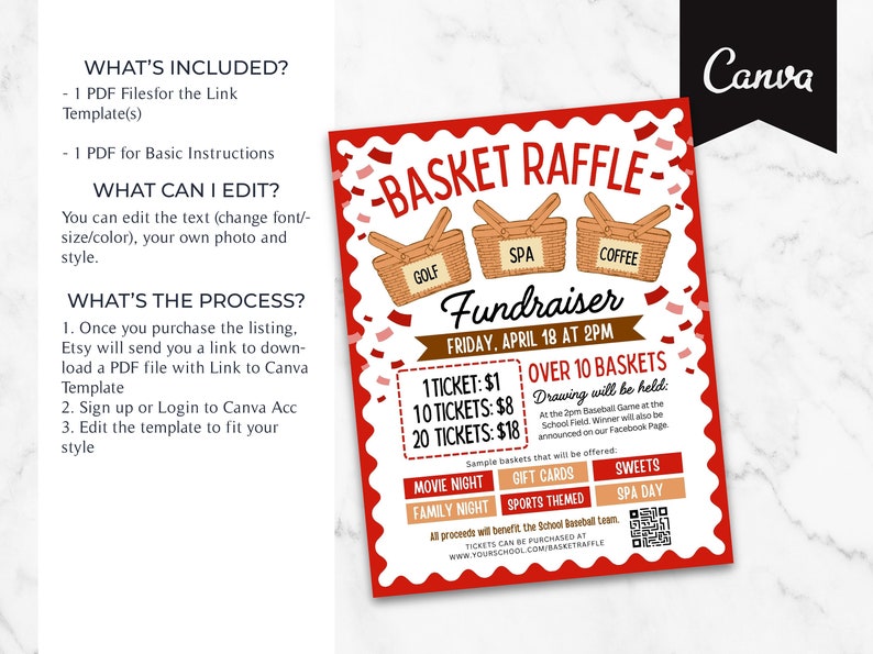 Editable Basket Raffle Flyer Template: Charity Sports Fundraiser (CANVA ...