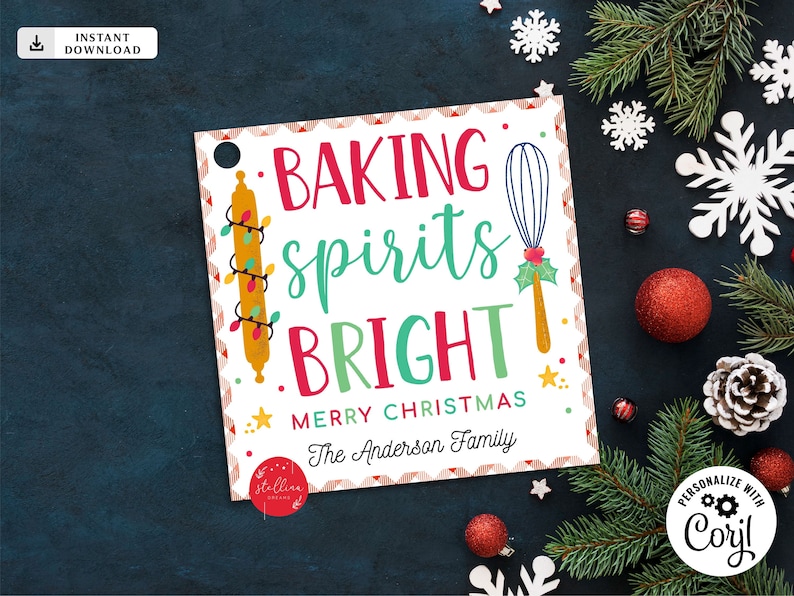 Editable Christmas Gift Tags Baking Spirits Bright Gift Tag - Etsy
