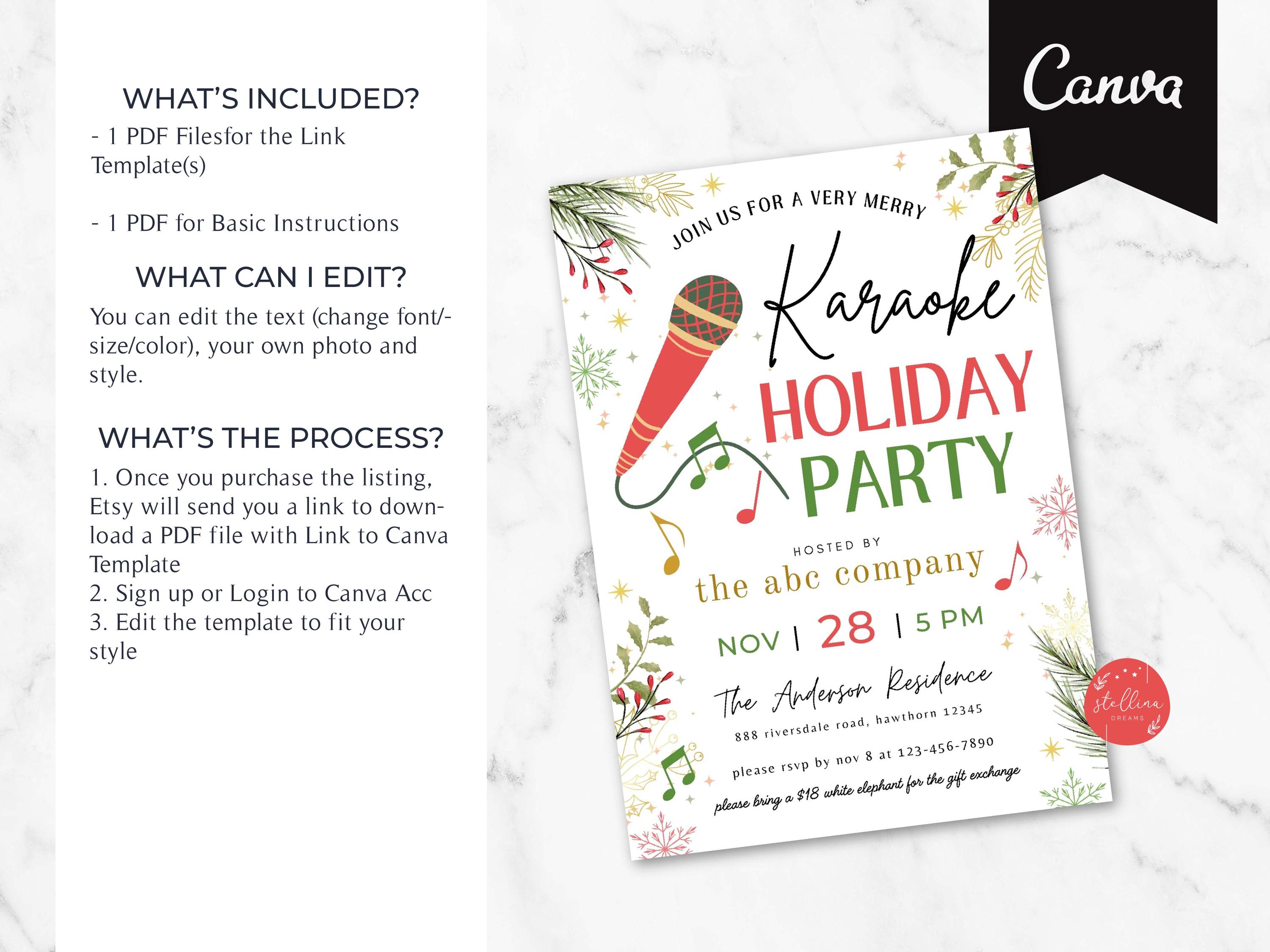 Holiday Karaoke Party Invitation: Editable Christmas Design (CANVA ...
