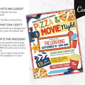 Editable Pizza and Movie Night Flyer, School or Church Pizza Party ...