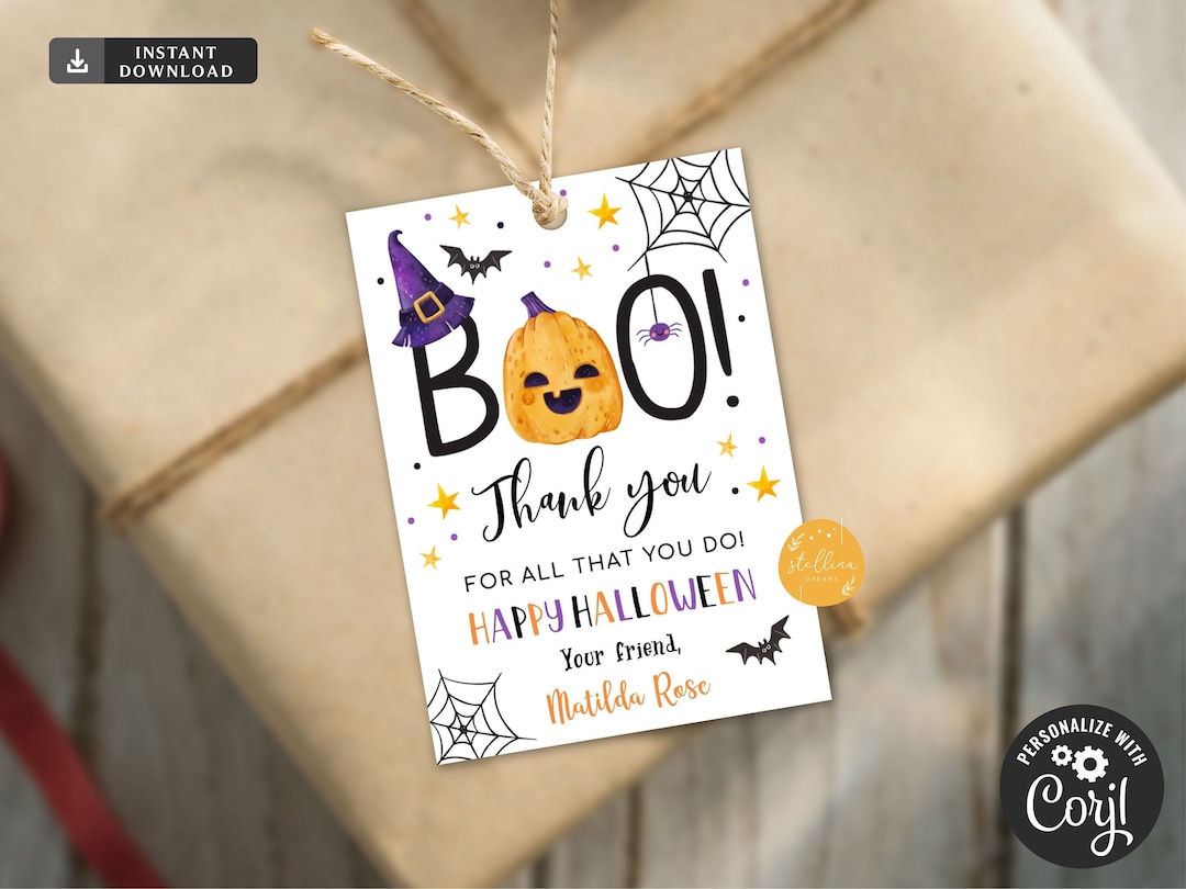 EDITABLE Halloween Gift Tags, Halloween Appreciation Favor Tags, Boo ...