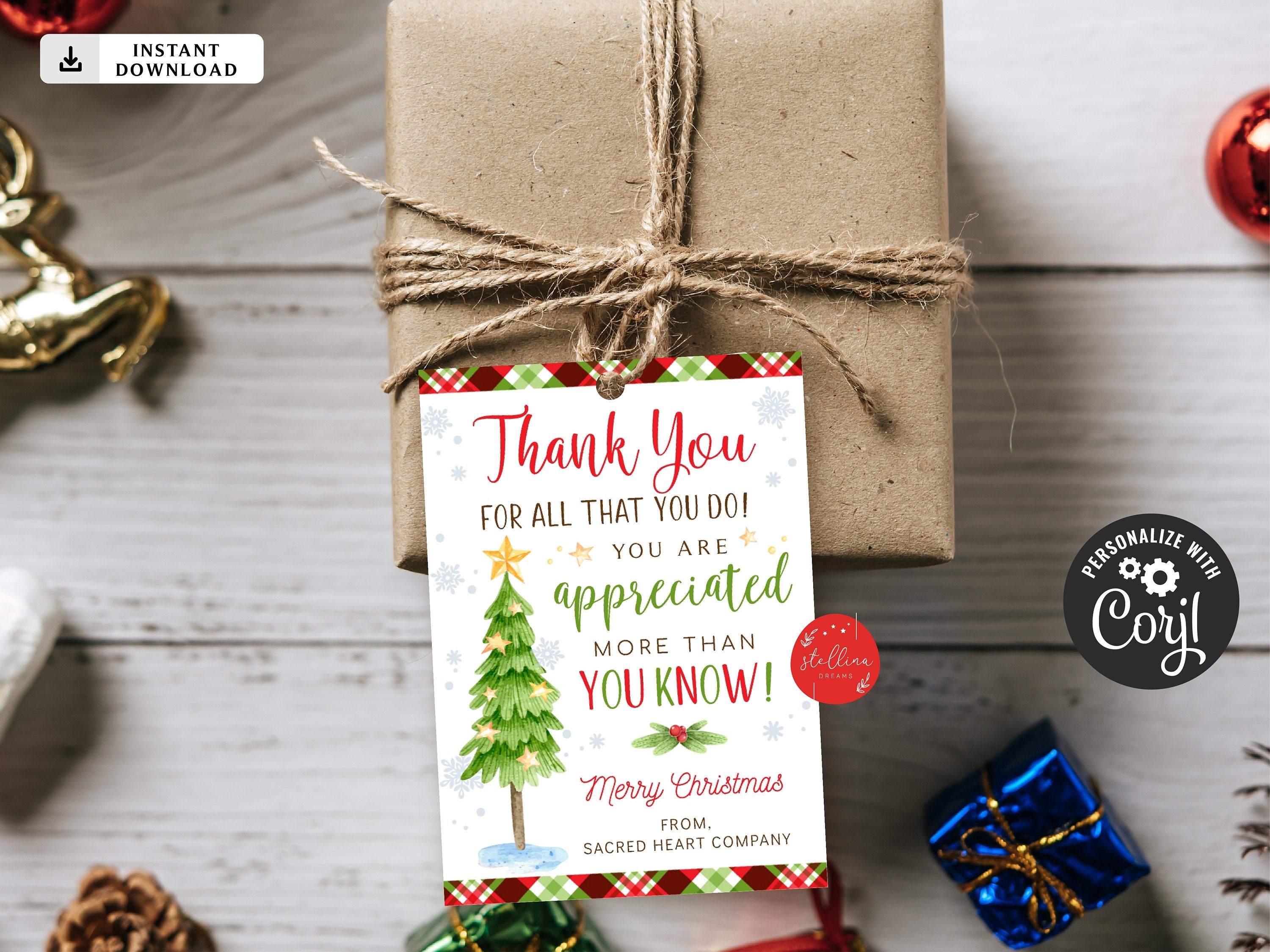 Editable Christmas Thank You Gift Tag Teacher Staff Employee - Etsy