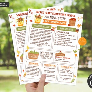 September PTO PTA Newsletter Flyer, Autumn Classroom Printable Handout ...