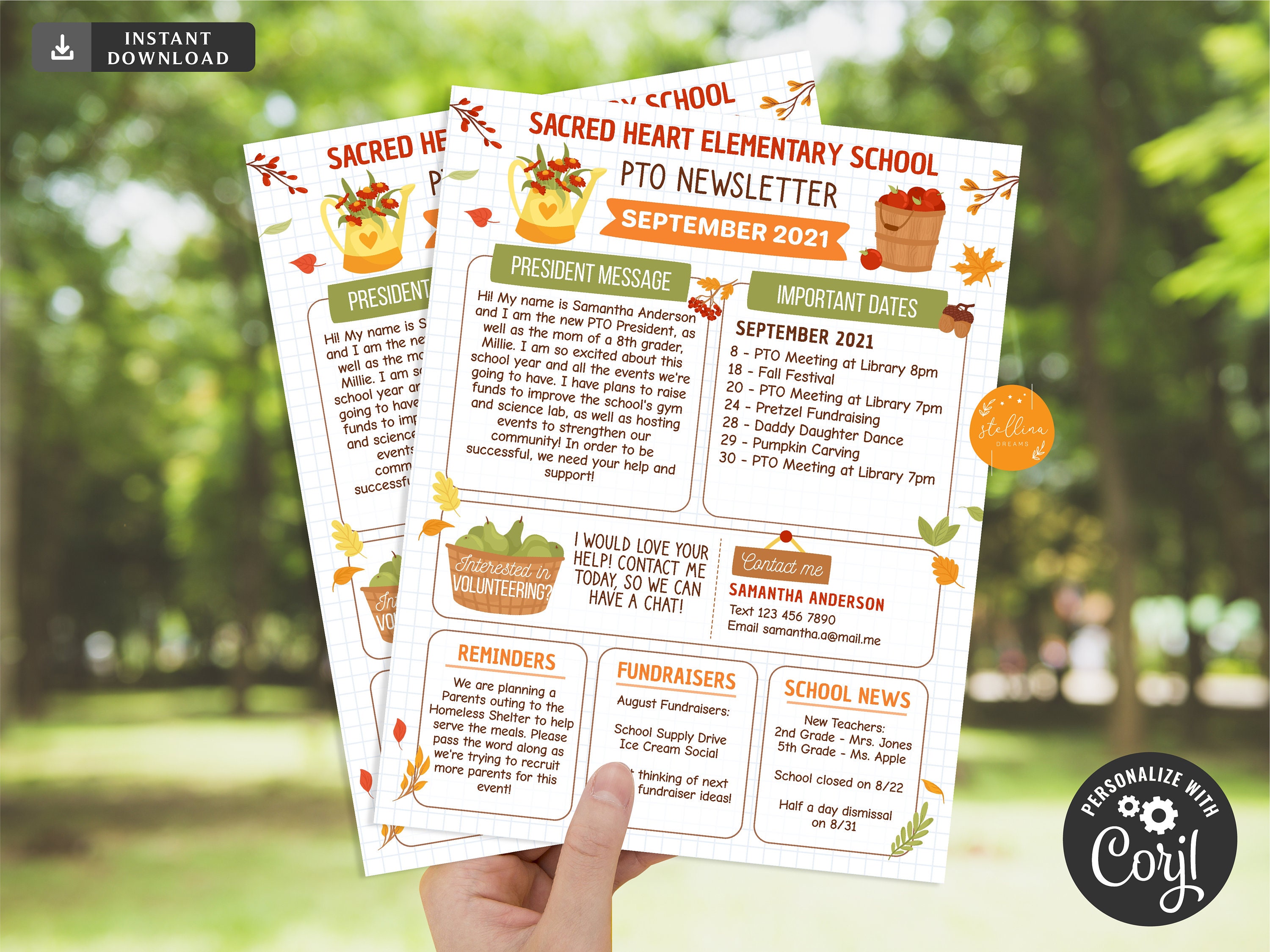 September PTO PTA Newsletter Flyer Autumn Classroom Printable - Etsy