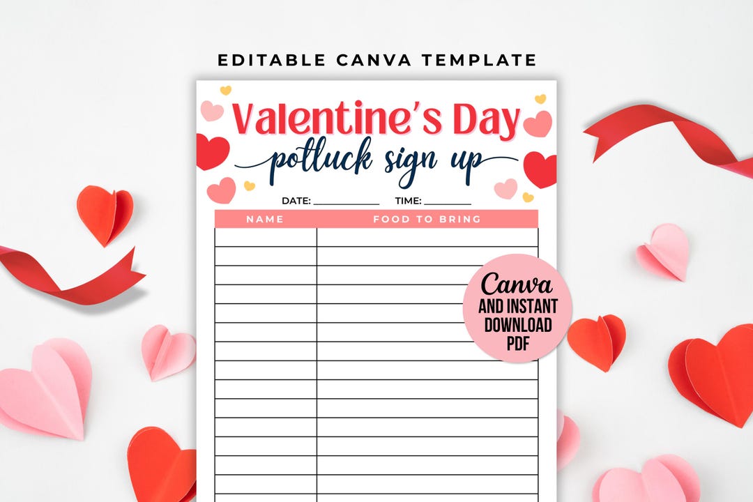 Valentine Potluck Sign up Sheet | Galentine Party Printable | Editable ...