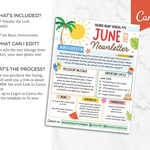 Editable June PTO PTA Newsletter Flyer, Classroom Printable Handout ...