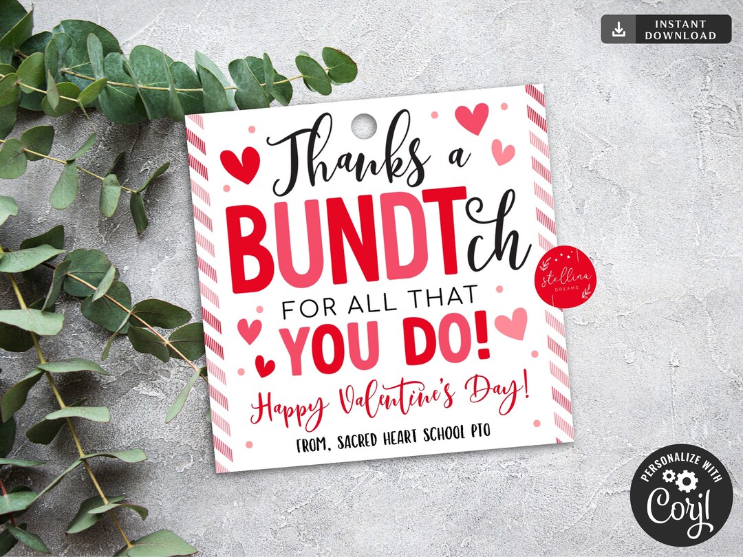 EDITABLE Valentine's Day Bundt Cake Gift Tags Bakery Gift Tag ...