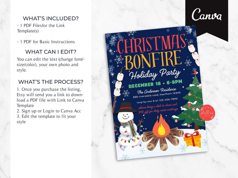 Christmas Bonfire Party Invitation: S'mores Holiday Invite (CANVA ...