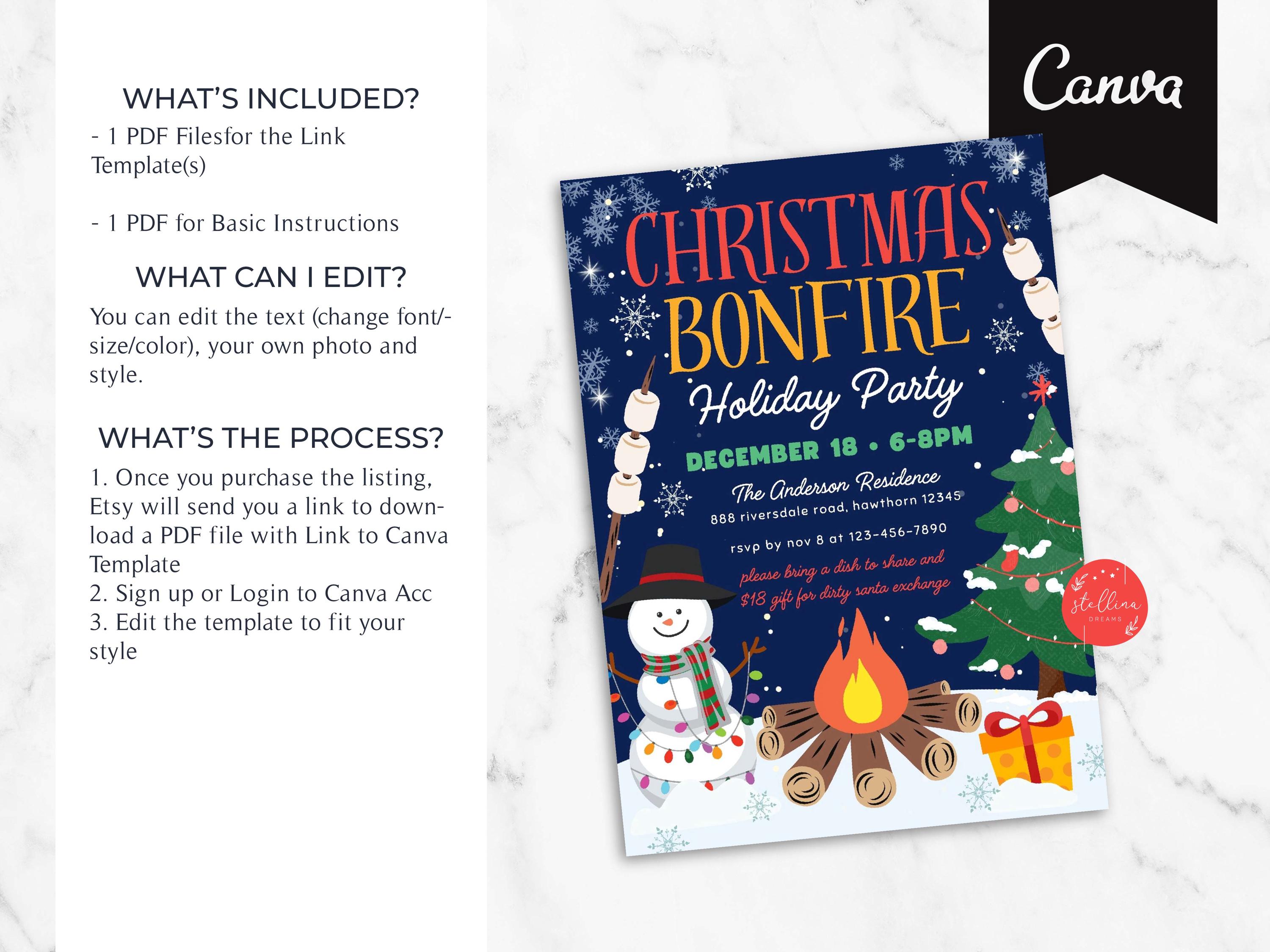 Christmas Bonfire Party Invitation: S'mores Holiday Invite (CANVA ...
