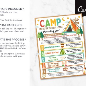 Editable Camp Theme Teacher Appreciation Take Home Sheet, Outdoor ...
