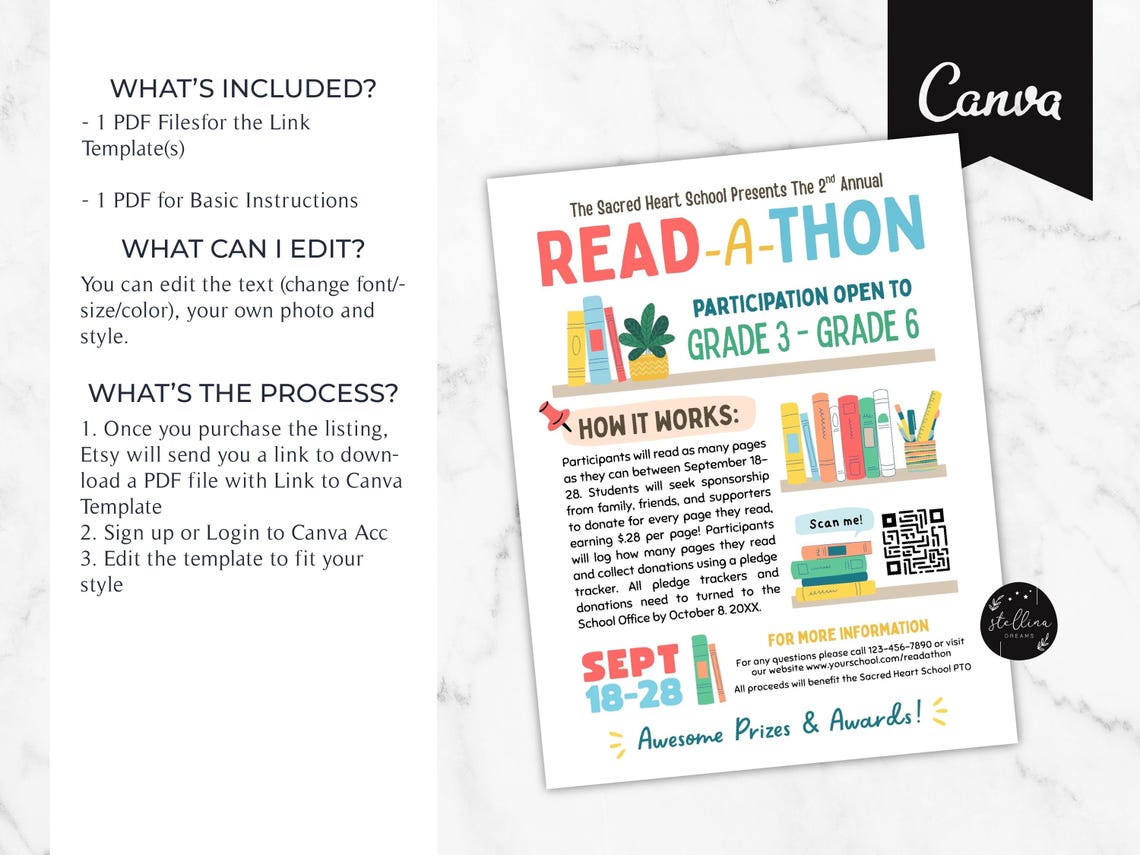 Editable Read-a-thon Flyer Template for School Reading Fundraiser ...