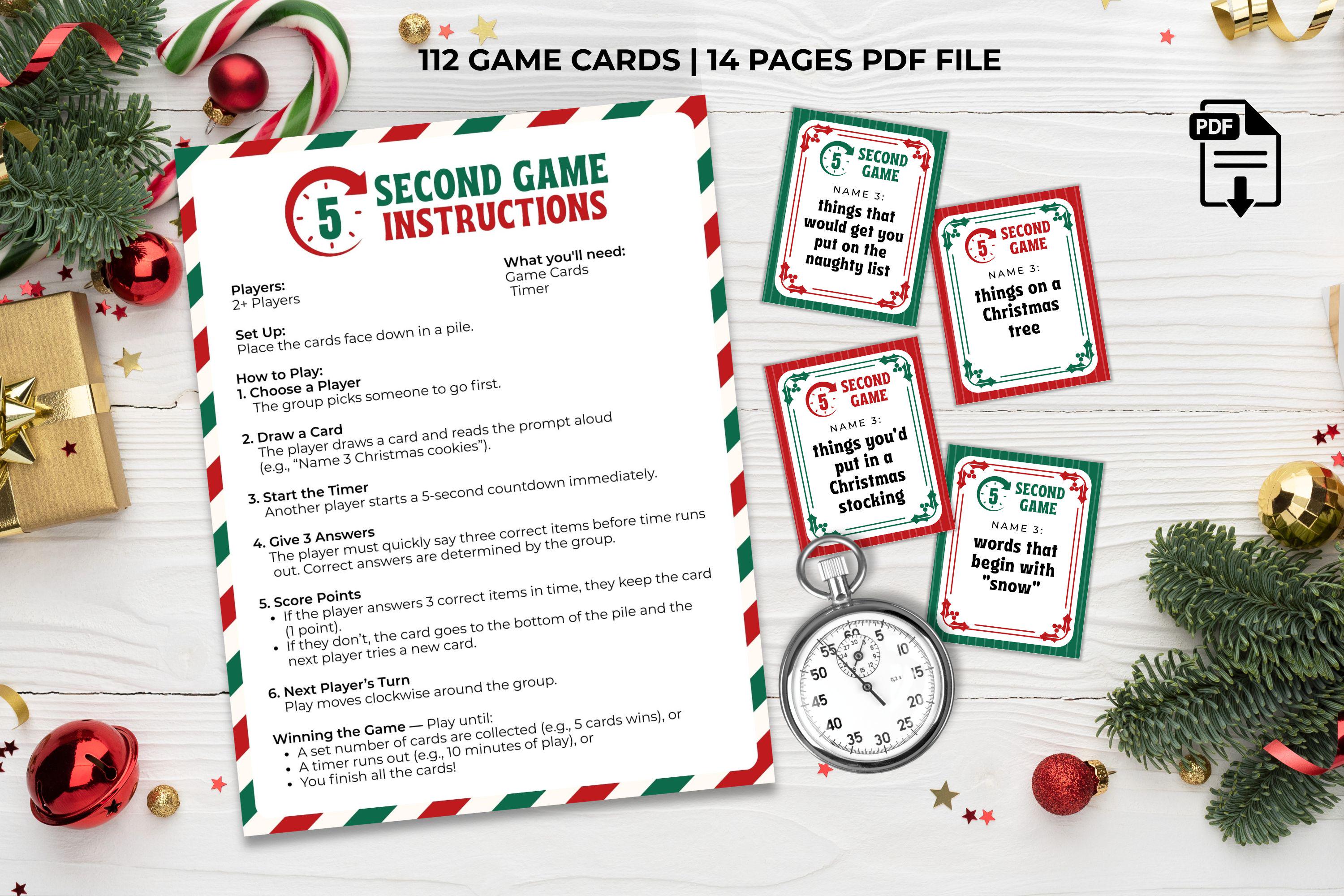 Christmas 5 Second Game Printable | Fun Christmas Party Game | Holiday ...