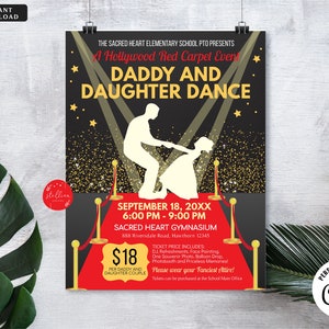 Daddy Daughter Dance Set School Dance Flyer Invitation Hollywood Red ...