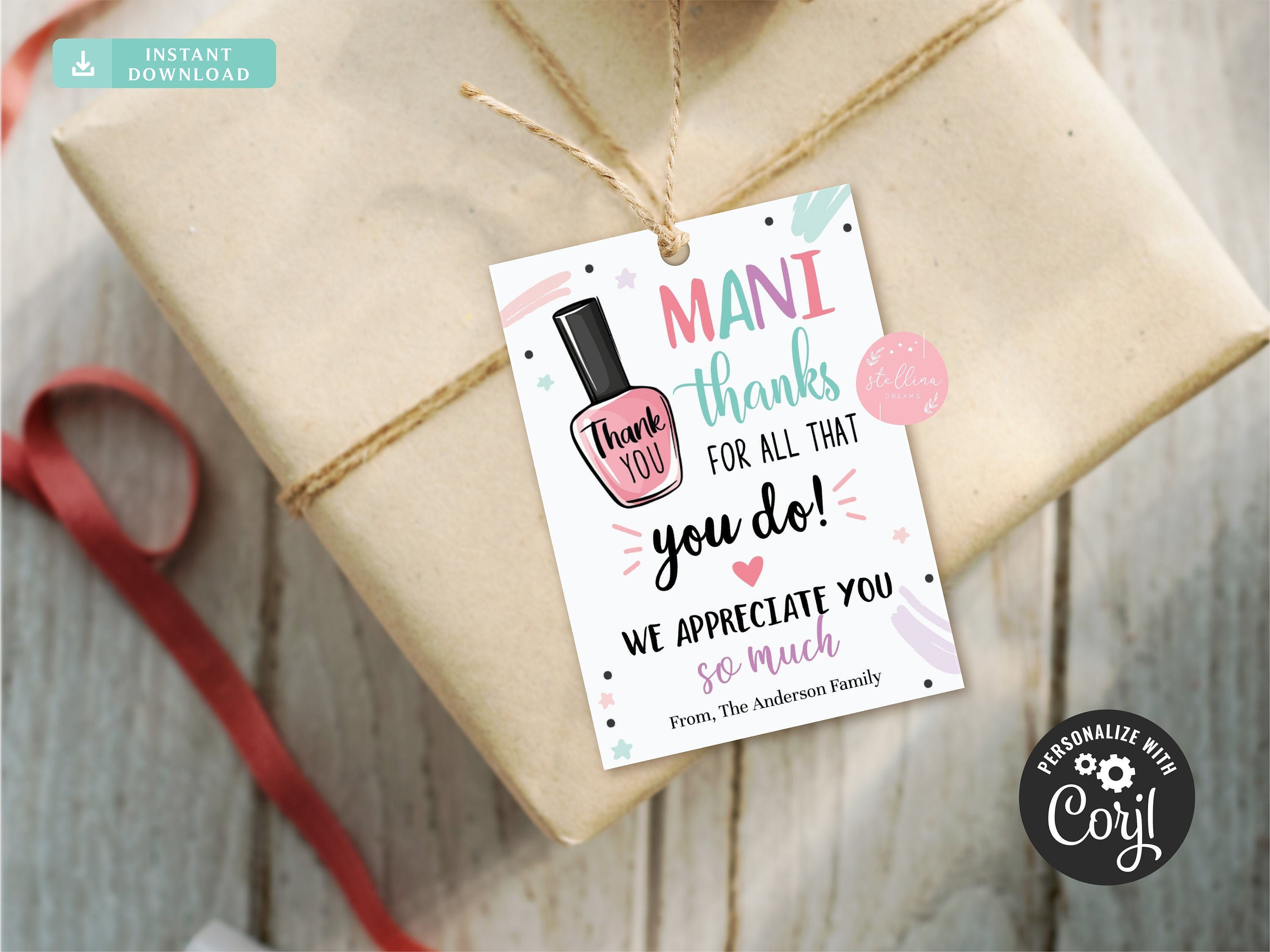 Editable Nail Polish Gift Tags, Mani Thanks for All You Do ...
